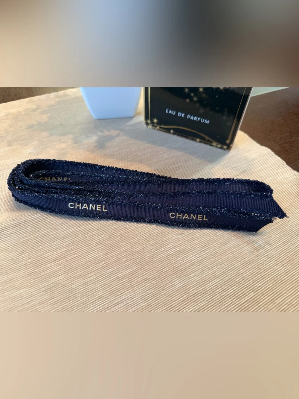 CHANEL | Party Supplies | Chanel Navy And Gold Logo Ribbon Trim | Poshmark